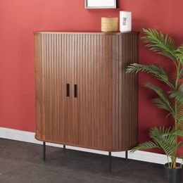 Pharao24.de Wohnzimmer Highboard Wohnzimmerschrank in Walnussfarben mit 2 Schiebet&uuml;ren