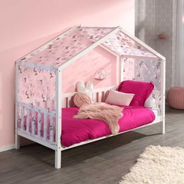 Pharao24.de Kiefer Kinderbett in Haus Optik Vorhang