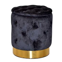 Pharao24.de Samt Polsterhocker mit Stauraum Schwarz und Goldfarben