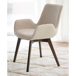 Pharao24.de Esszimmerst&uuml;hle in Beige Stoff Eiche dunkel (2er Set)