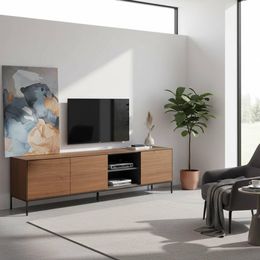 Pharao24.de Fernsehm&ouml;bel Nussbaum furniert und lackiert zwei offene Ger&auml;tef&auml;cher