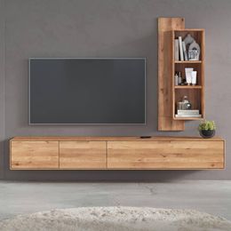 Pharao24.de TV Wohnwand Wohnzimmerwand 220 cm breit aus Wildeiche Massivholz (zweiteilig)