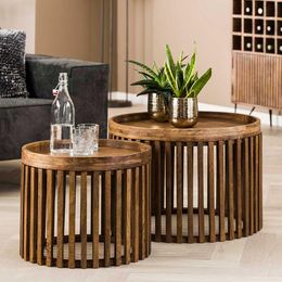 Pharao24.de Beistelltische Sofa mit abnehmbarer Tischplatte Mangobaum Massivholz (zweiteilig)