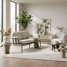 Pharao24.de Lounge Sofa modern in Creme und Graugr&uuml;n Untergestell aus Aluminium