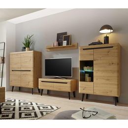 Pharao24.de Schrankwand Wohnzimmer im Skandi Design 40 cm tief (vierteilig)