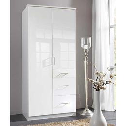 Pharao24.de Jugend Kleiderschrank Wei&szlig; Hochglanz Front drei Schubladen