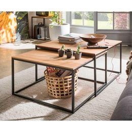 Pharao24.de Couchtisch Set aus Asteiche Massivholz Metall (zweiteilig)