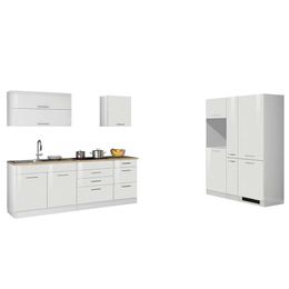 Pharao24.de Wei&szlig; K&uuml;chenzeile in Hochglanz 380 cm breit (neunteilig)