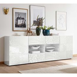 Pharao24.de Esszimmer Sideboard in Wei&szlig; Hochglanz Siebdruck verziert
