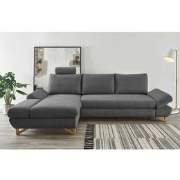 Pharao24.de Ecksofa Stoff Anthrazit im Skandi Design verstellbaren Armlehnen