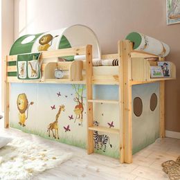 Pharao24.de Halbhohes Kinderbett im Zootier Design Tunnel und Vorhang