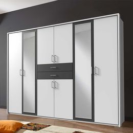 Pharao24.de XL Kleiderschrank Schlafzimmer in Wei&szlig; und Dunkelgrau 58 cm tief