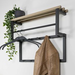 Pharao24.de Wandgarderobe aus Stahl und Eiche Massivholz 10 Kleiderhaken