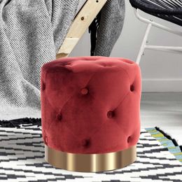 Pharao24.de Samt Hocker in Dunkelrot Samt Retrostil