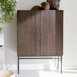 Pharao24.de Braunes Highboard 140 cm hoch schwarzem Metallgestell