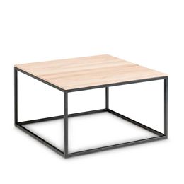 Pharao24.de Quadratischer Couchtisch in Eiche Bianco massiv Metall