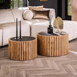 Pharao24.de Couchtisch Sofatisch mit Steinplatte zweiteilig (zweiteilig)