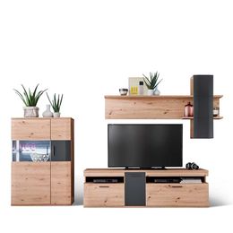 Pharao24.de Design Wohnwand in Eichefarben Anthrazit (dreiteilig)