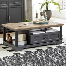 Pharao24.de Designercouchtisch in Dunkelgrau und Eichefarben 120 cm breit