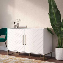 Pharao24.de Sideboard weiss modern mit B&uuml;gelgestell aus Metall Goldfarben