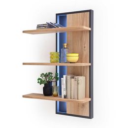 Pharao24.de Wohnzimmer Wandregal in Eiche Bianco und Anthrazit 70 cm breit
