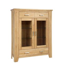 Pharao24.de Highboard Vitrine aus Wildeiche Massivholz Soft Close Funktion