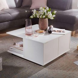 Pharao24.de Fahrbarer Couchtisch in Wei&szlig; 70 cm breit