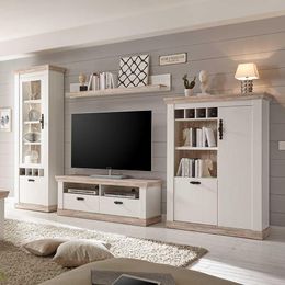 Pharao24.de TV Anbauwand in Pinie Wei&szlig; skandinavischen Landhausstil (vierteilig) aus Spanplatte Pharao24