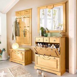 Pharao24.de Komplett Garderobe aus Kiefer Massivholz drei Schuhklappen (vierteilig) Pharao24