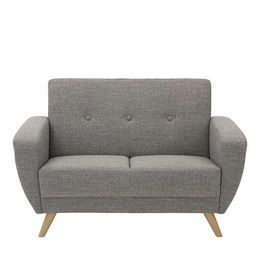 Pharao24.de Graues Zweiersofa im Retrostil Vierfu&szlig;gestell aus Holz