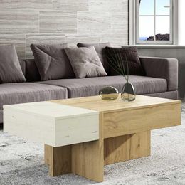 Pharao24.de Wohnzimmer Tisch in Creme Wei&szlig; und Wildeiche Optik h&ouml;henverstellbar