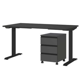 Pharao24.de H&ouml;henverstellbarer Schreibtisch B&uuml;rotisch 80 cm tief mit Rollcontainer (zweiteilig)