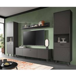 Pharao24.de Wohnwand Anbauwand in modernem Design in Grau (vierteilig)