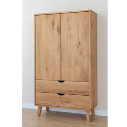 Pharao24.de Kleiderschrank Massivholz Schrank in Wildeichefarben 180 cm hoch