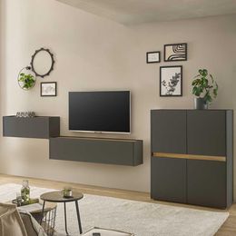Pharao24.de Wohnzimmerwand mit Schreibtisch in Anthrazit Wildeichefarben (dreiteilig)