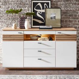 Pharao24.de Sidebord Esszimmer in modernem Design Wei&szlig; und Wildeichefarben