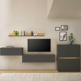 Pharao24.de Wohnzimmeranbauwand Anthrazit in modernem Design melaminbeschichtet (vierteilig)