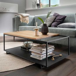 Pharao24.de Moderner Designcouchtisch aus Eiche Massivholz und Metall Industry und Loft Stil