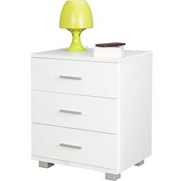 Pharao24.de Nachtschrank weiss mit drei Schubladen 54 cm hoch - 45 cm breit