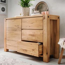 Pharao24.de Schlafzimmer Sideboard aus Wildeiche Massivholz Griffmulden 140x90x45 cm Pharao24