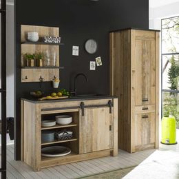Pharao24.de Country Style K&uuml;chenzeile in Holz verwittert Anthrazit (dreiteilig)
