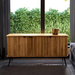 Pharao24.de Massivholz Sideboard Wildeiche mit 3 Dreht&uuml;ren Vierfu&szlig;gestell aus Metall