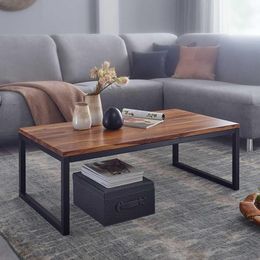 Pharao24.de Sofa Tisch Industriestil aus Sheesham Massivholz B&uuml;gelgestell