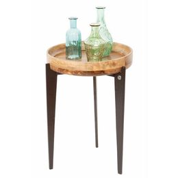Pharao24.de Beistelltisch aus Mangobaum Massivholz und Metall Tablettfunktion