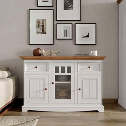 Pharao24.de Sideboard Kommode Holz im Landhausstil mit Glast&uuml;r