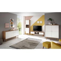 Pharao24.de Skandi Design Wohnkombination in Wei&szlig; Eiche (vierteilig)