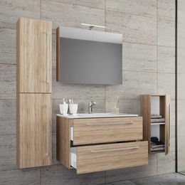 Pharao24.de Badezimmerset Sonoma Eiche in modernem Design die Wandmontage (vierteilig)