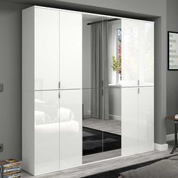 Pharao24.de Gro&szlig;er Kleiderschrank mit Spiegel in Wei&szlig; Hochglanz (dreiteilig)