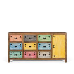 Pharao24.de Apothekerkommode Sideboard aus Mangobaum Massivholz in Bunt