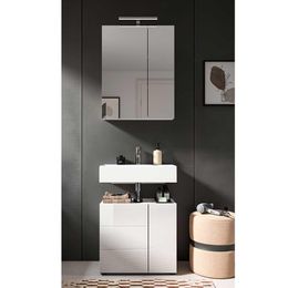Pharao24.de Badkombination wei&szlig; in modernem Design Hochglanz Front (zweiteilig)